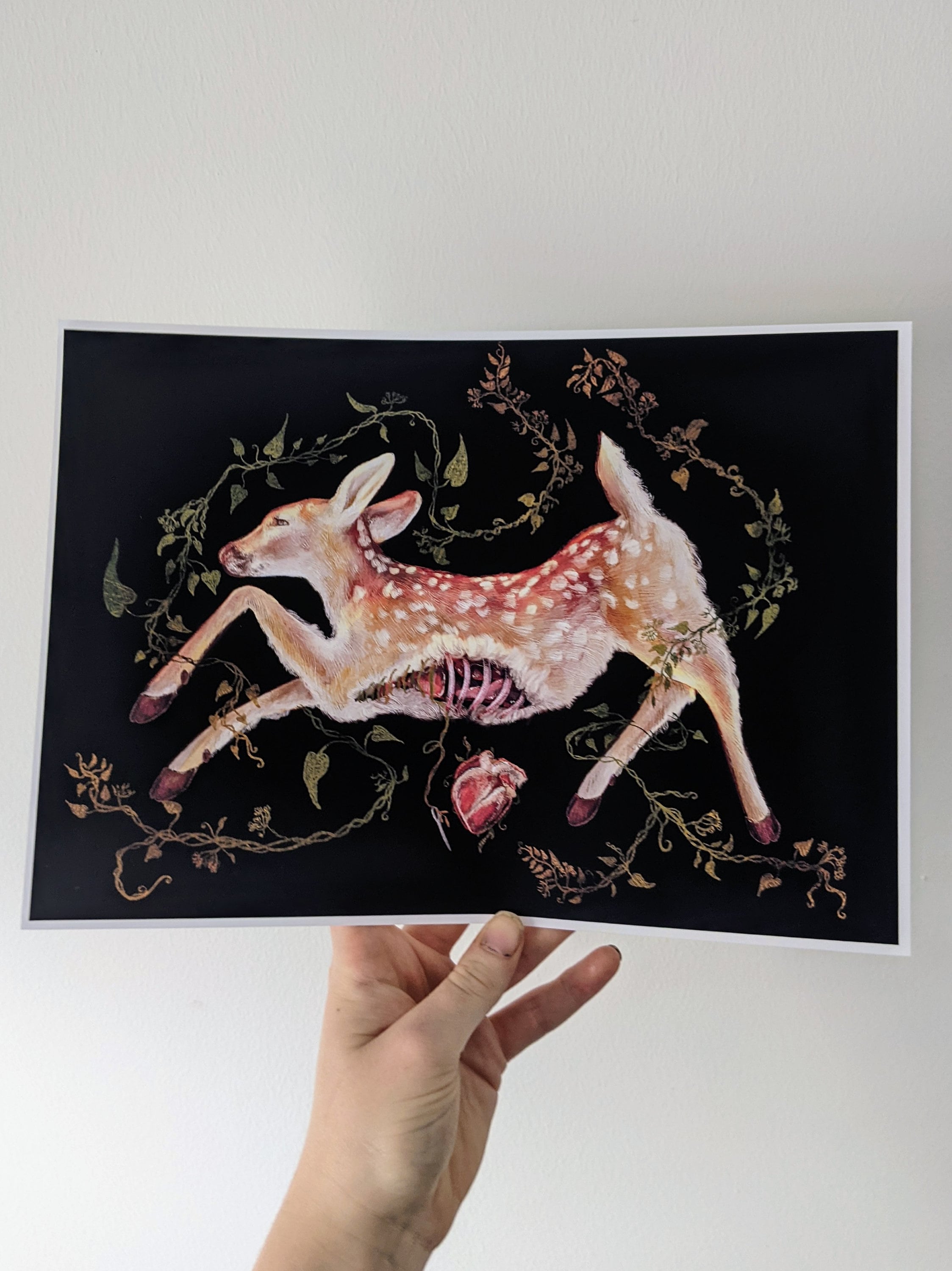 Gothic Fawn With Flowers Handmade Art Print, Deer Oddities ...
