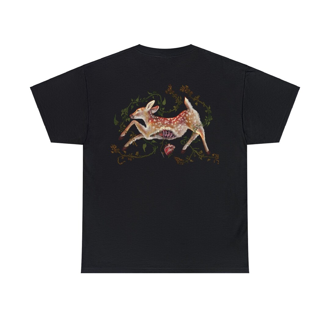 STITCHES, Deer Fawn Heart With Flowers Unisex Heavy Cotton T-shirt ...