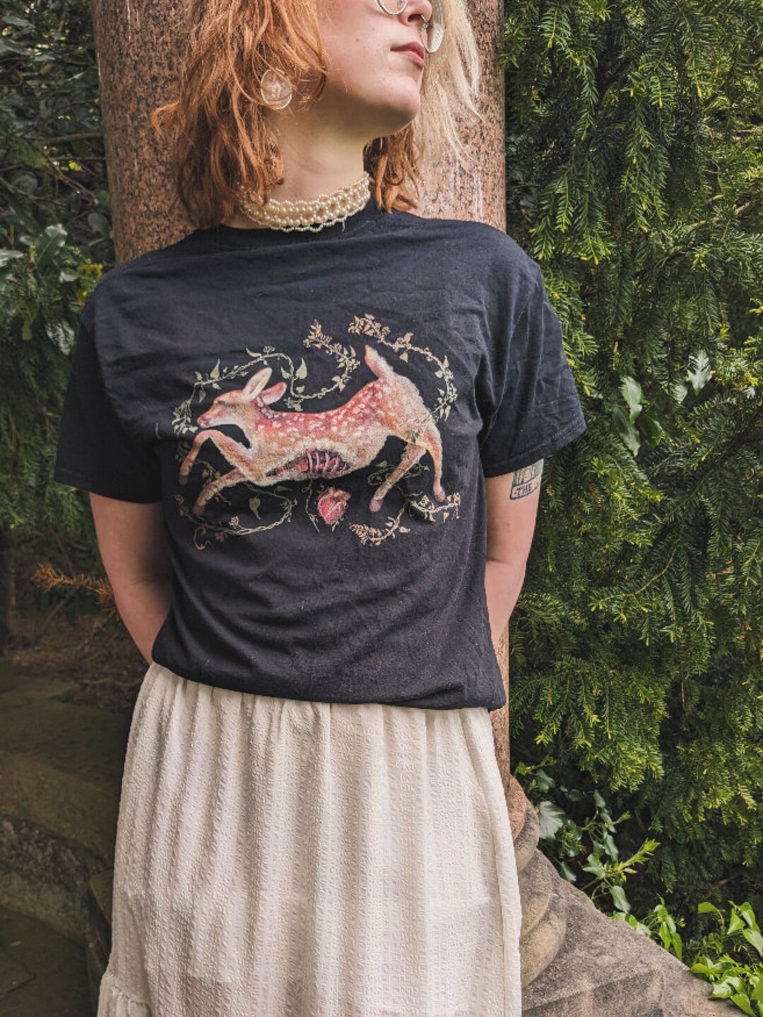 Gothic Fawn Heart Flowers T-shirt, Dark Nature Deer Hannibal Taxidermy ...