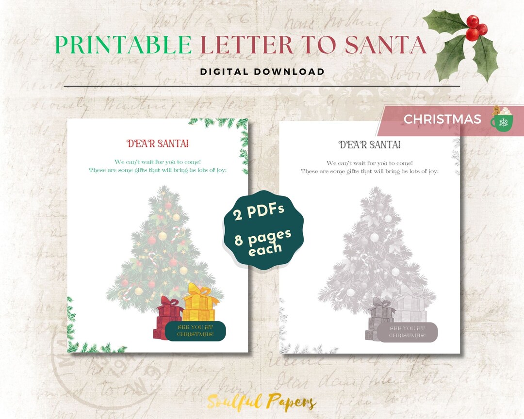 Printable Santa Letter Vintage Christmas Gift Letter Papers Writing ...