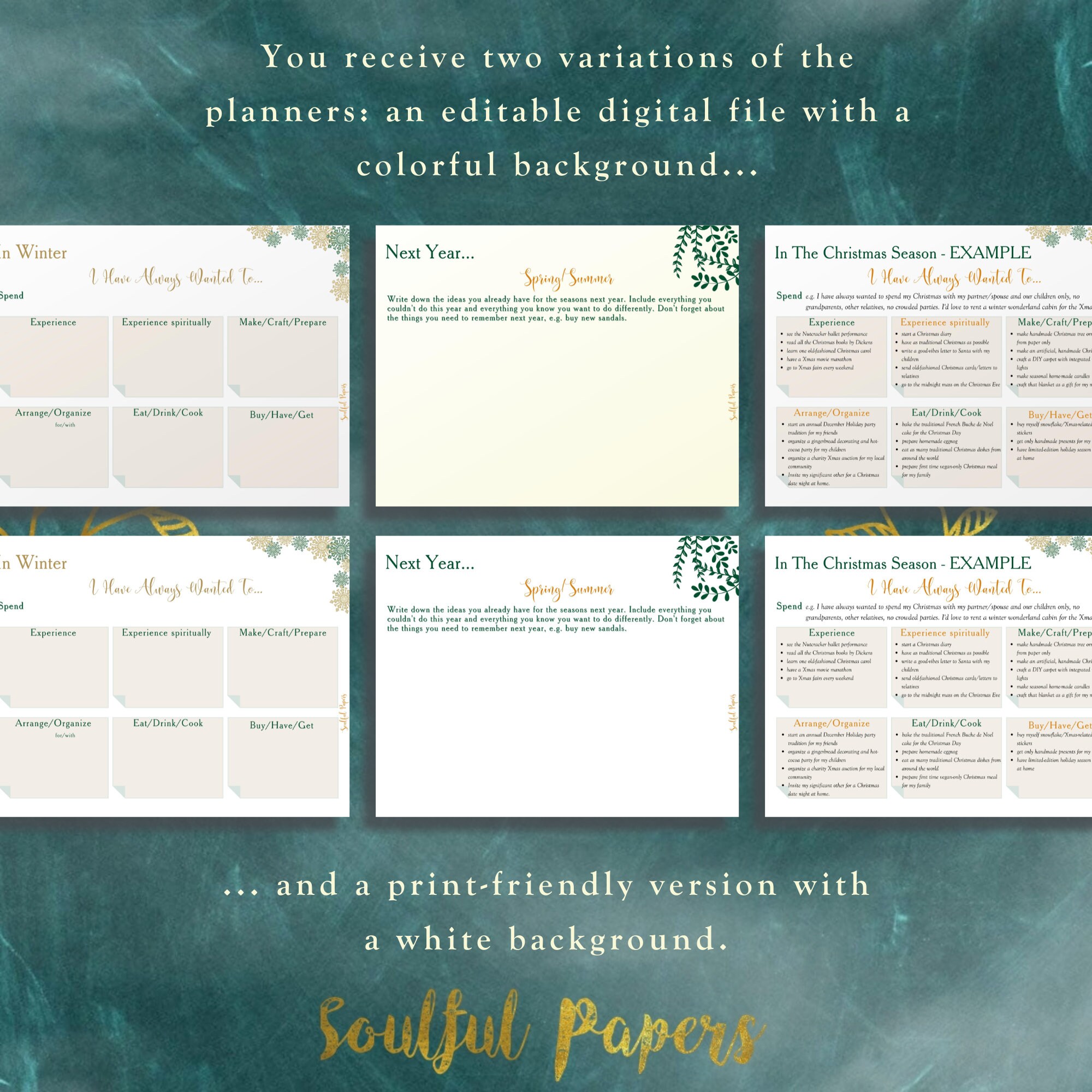 Printable Yearly Planner Digital Editable Christmas Winter Autumn ...