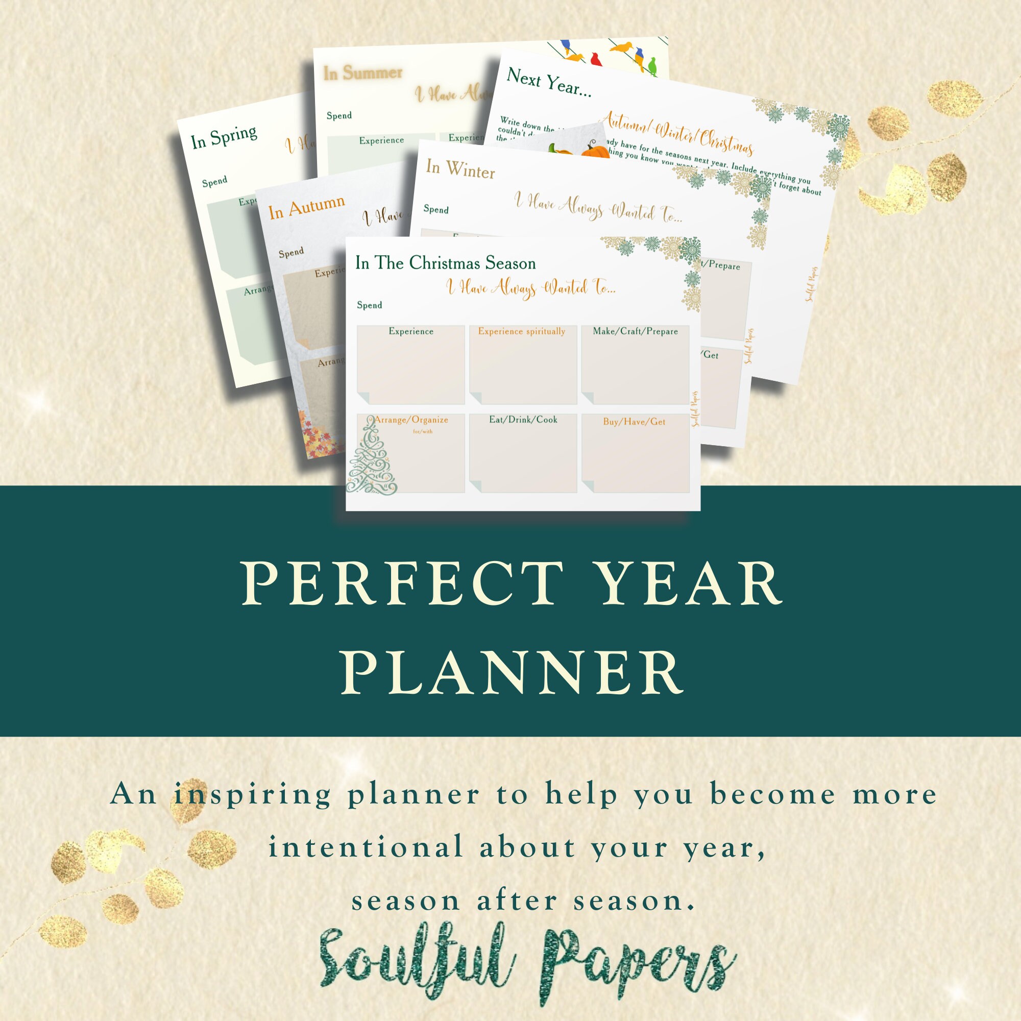 Printable Yearly Planner Digital Editable Christmas Winter Autumn ...