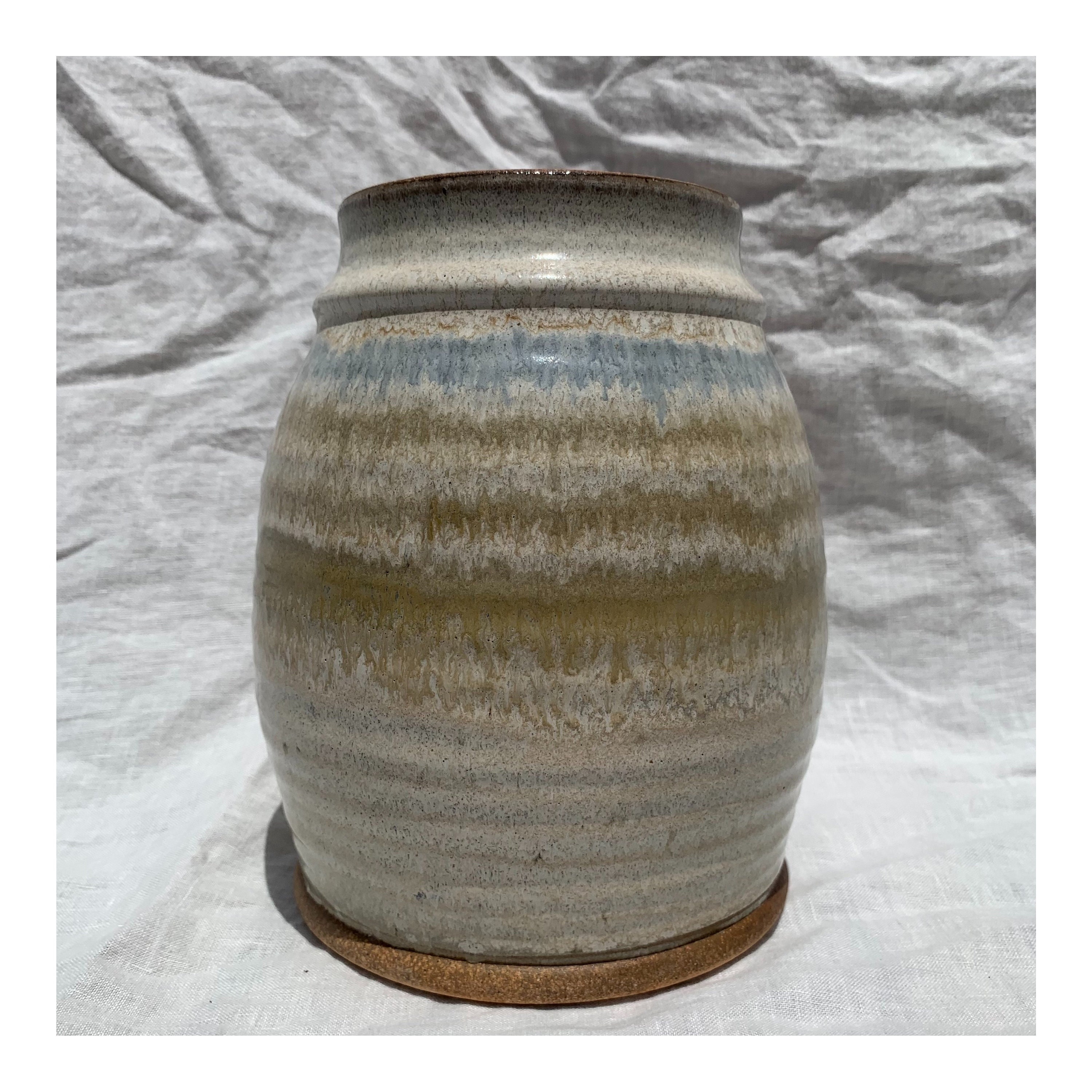 Large Ceramic Canister With Blue & Green Bands - Etsy