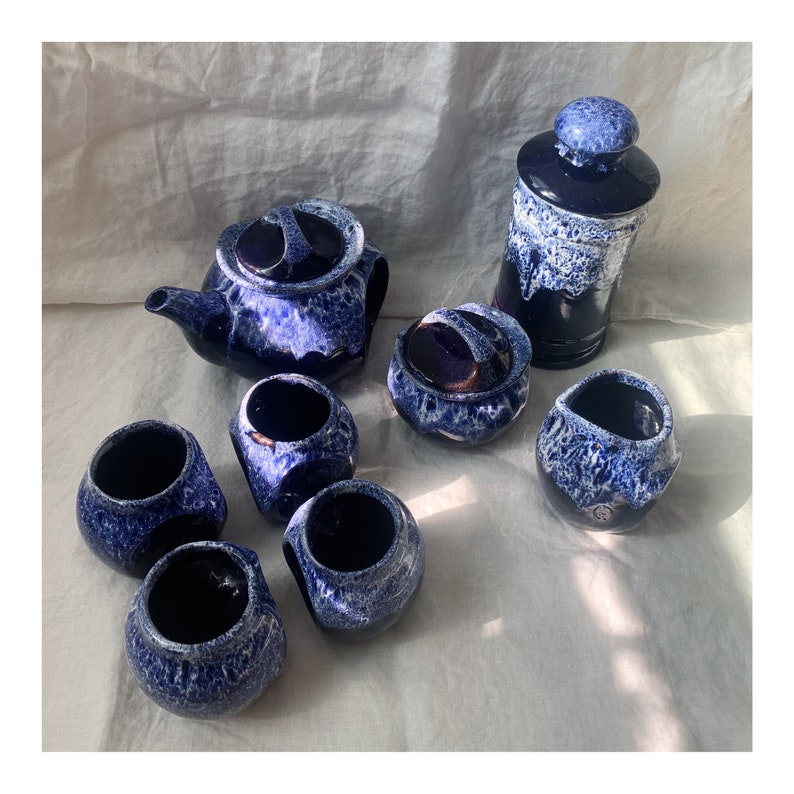 Blue & White Drip Tea Set - Etsy