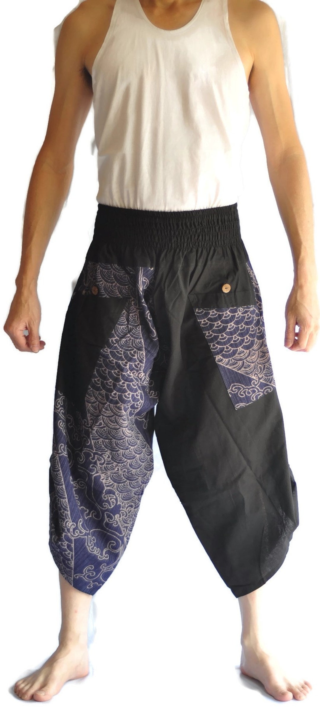 Harem Pants Men AHP Japanese Design Men's Samurai Pants One Size Black ...