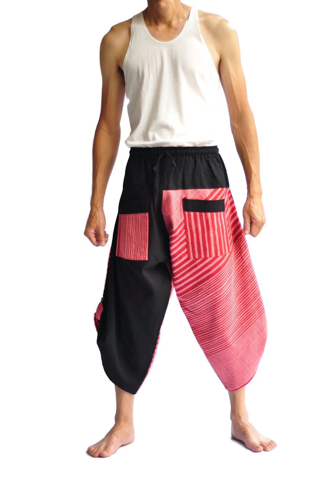 Harem Pants Men AHP Men's Japanese Style Pants One Size Black and Red ...