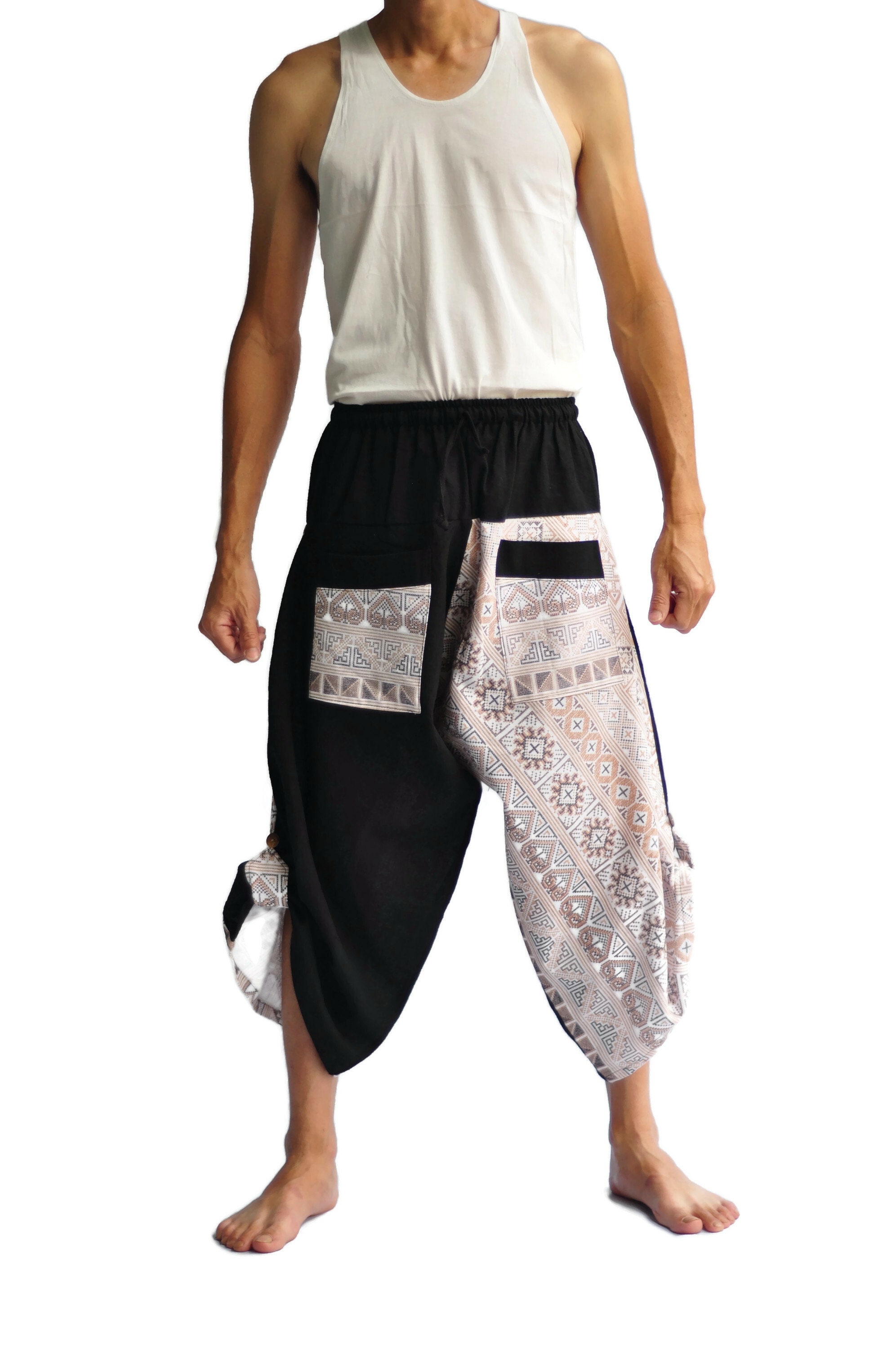 Men Yoga Clothes, Aladdin Pants, Harem Pant, Gaucho Pants, Mens Black ...