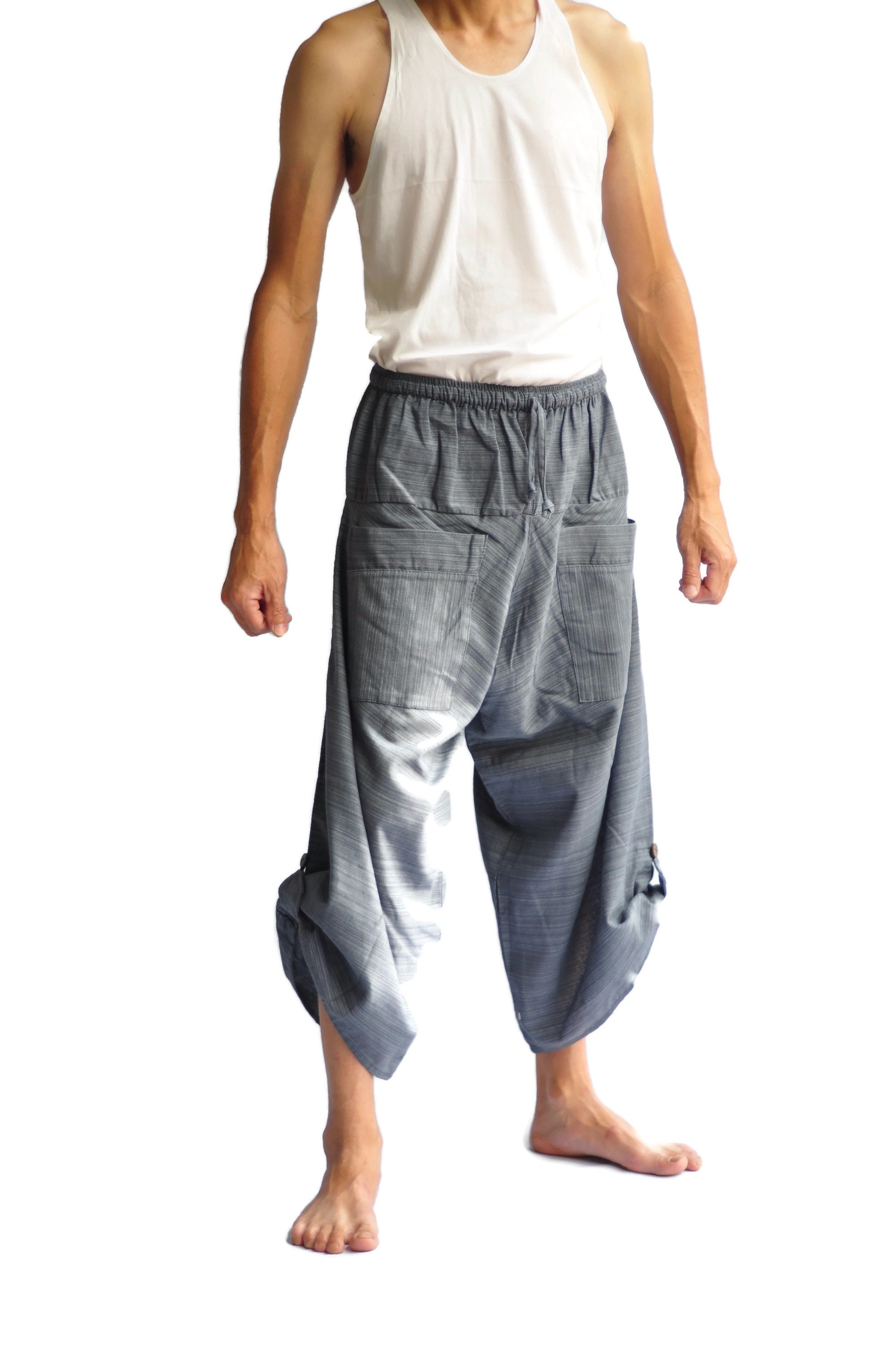 AHP Men's Japanese Style Pants One Size Grey Japanese Design Samurai ...