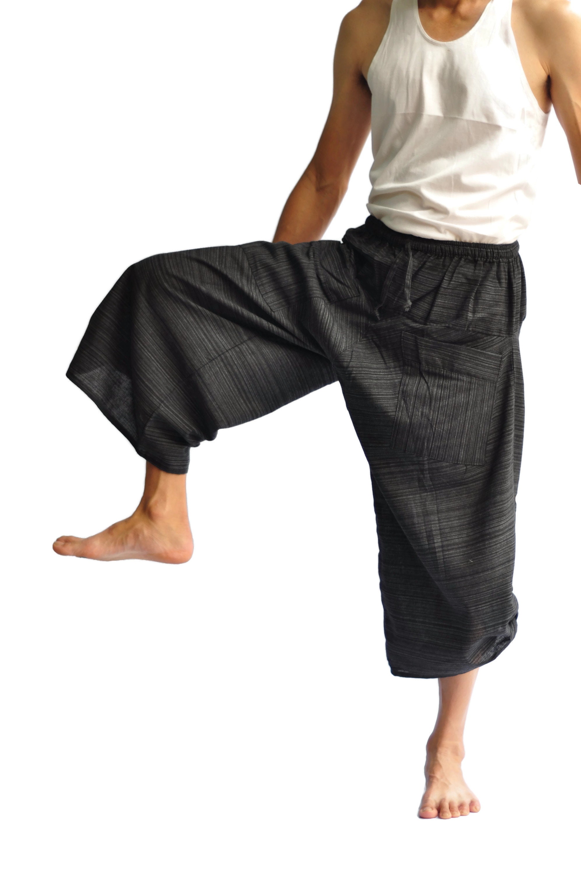 AHP Men's Japanese Style Pants One Size Black Japanese Design Samurai ...