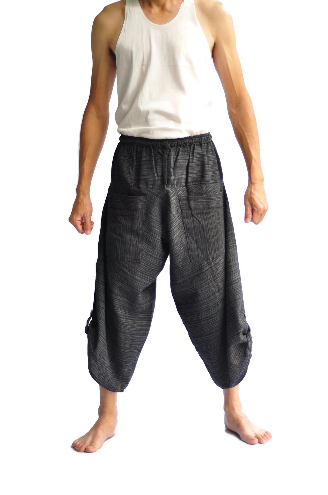 AHP Men's Japanese Style Pants One Size Black Japanese Design Samurai ...