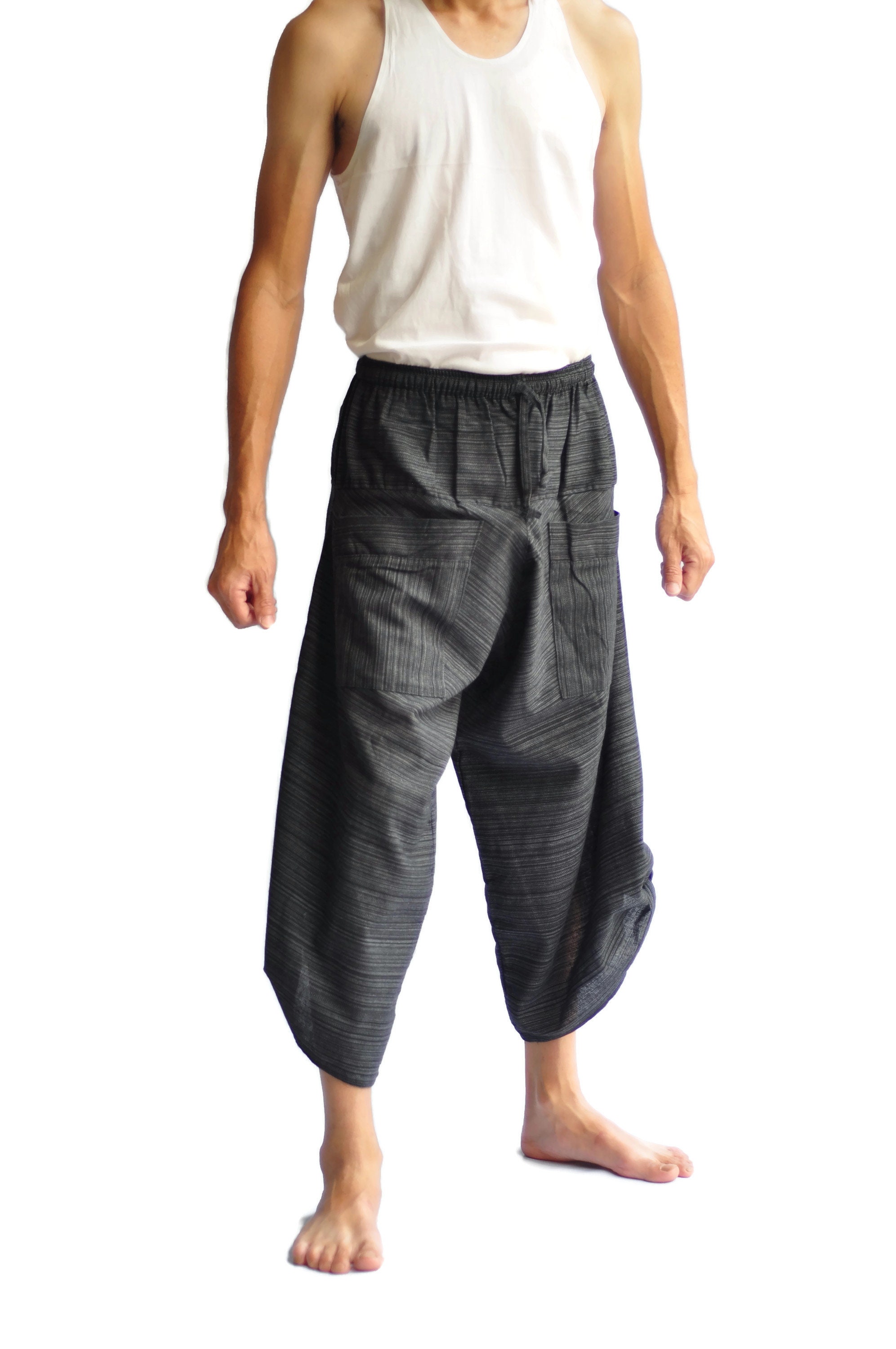 AHP Men's Japanese Style Pants One Size Black Japanese Design Samurai ...