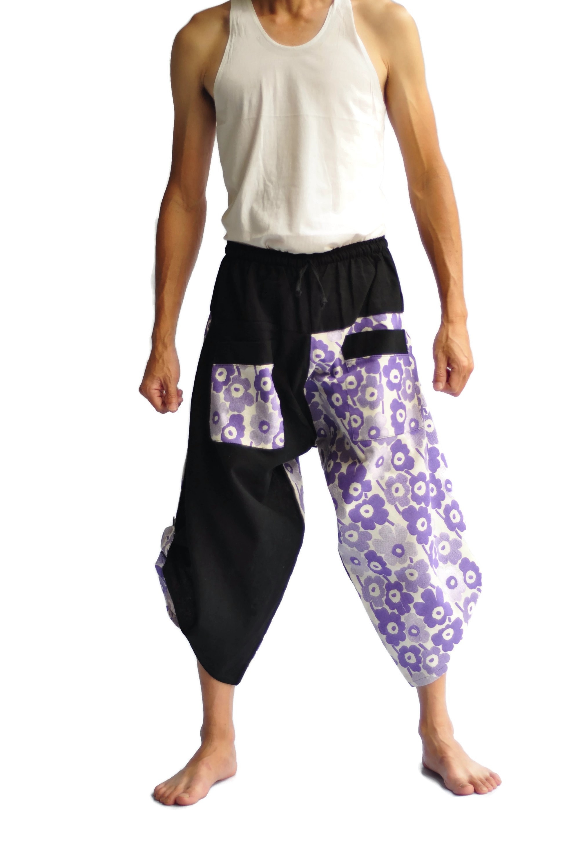 Harem Pants Boho Hakama AHP Men's Japanese Style Pants One Size Black ...