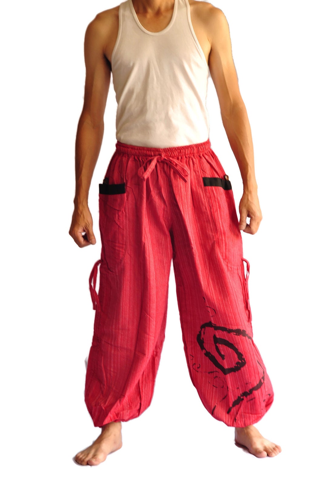 AHP Aladdin Harem Pants Men Japanese Style Pants One Size RED TALISMAN ...