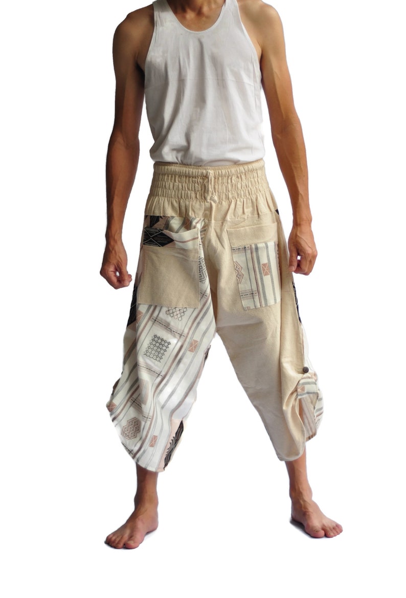 Thai Fisherman Pants Men Japanese Style Pants One Size White and Brown ...