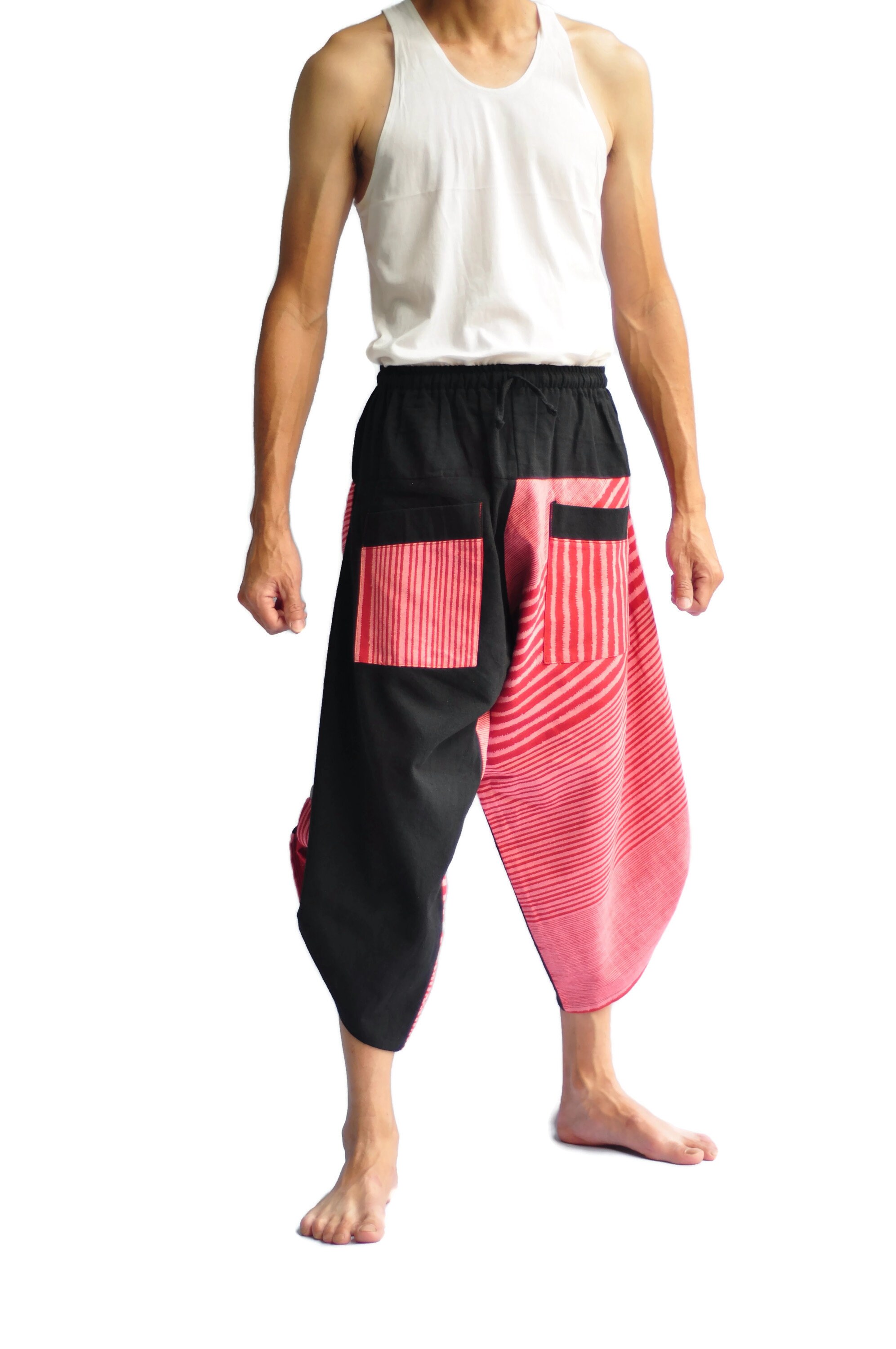 Harem Pants Men AHP Men's Japanese Style Pants One Size Black and Red ...