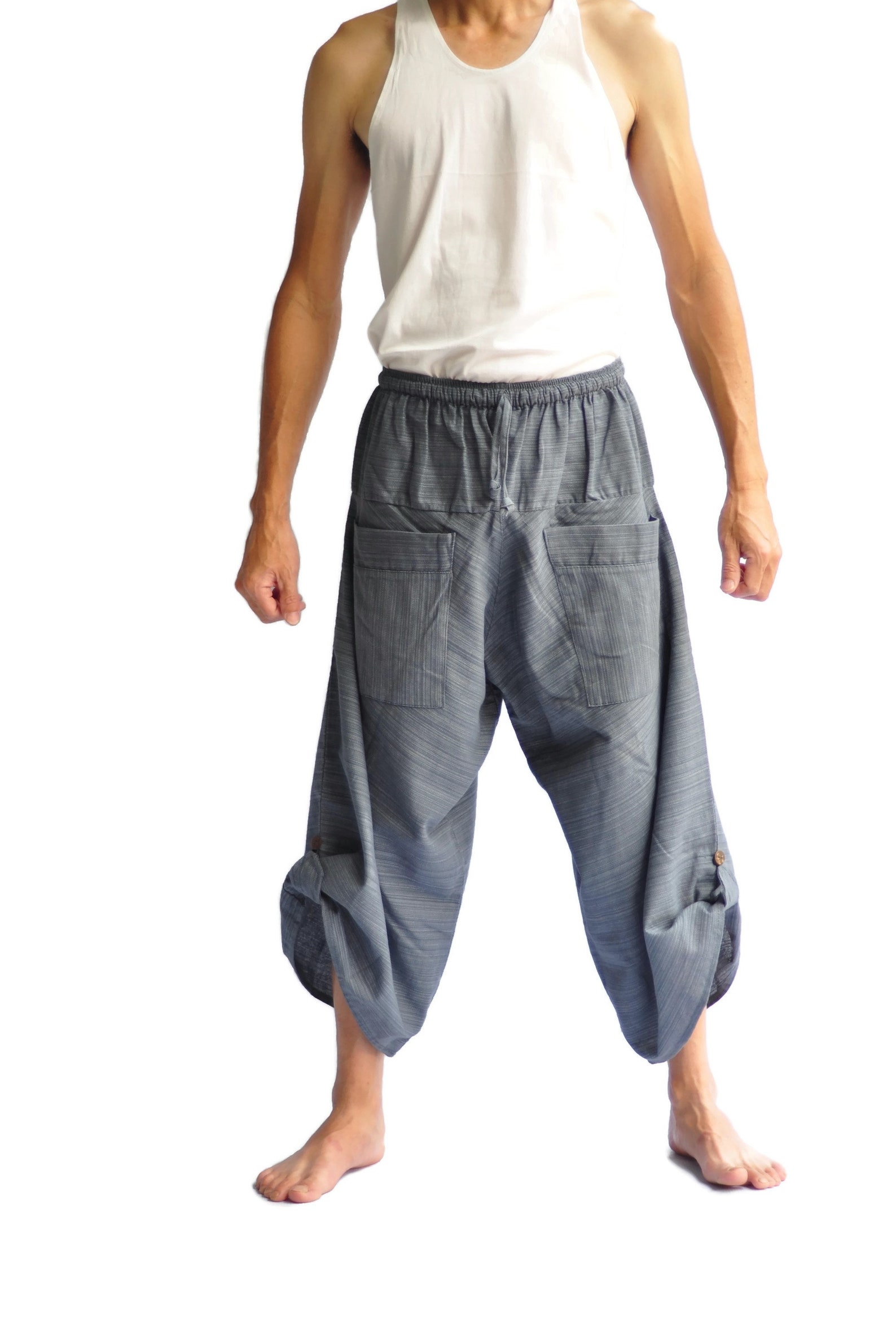 AHP Men's Japanese Style Pants One Size Grey Japanese Design Samurai ...