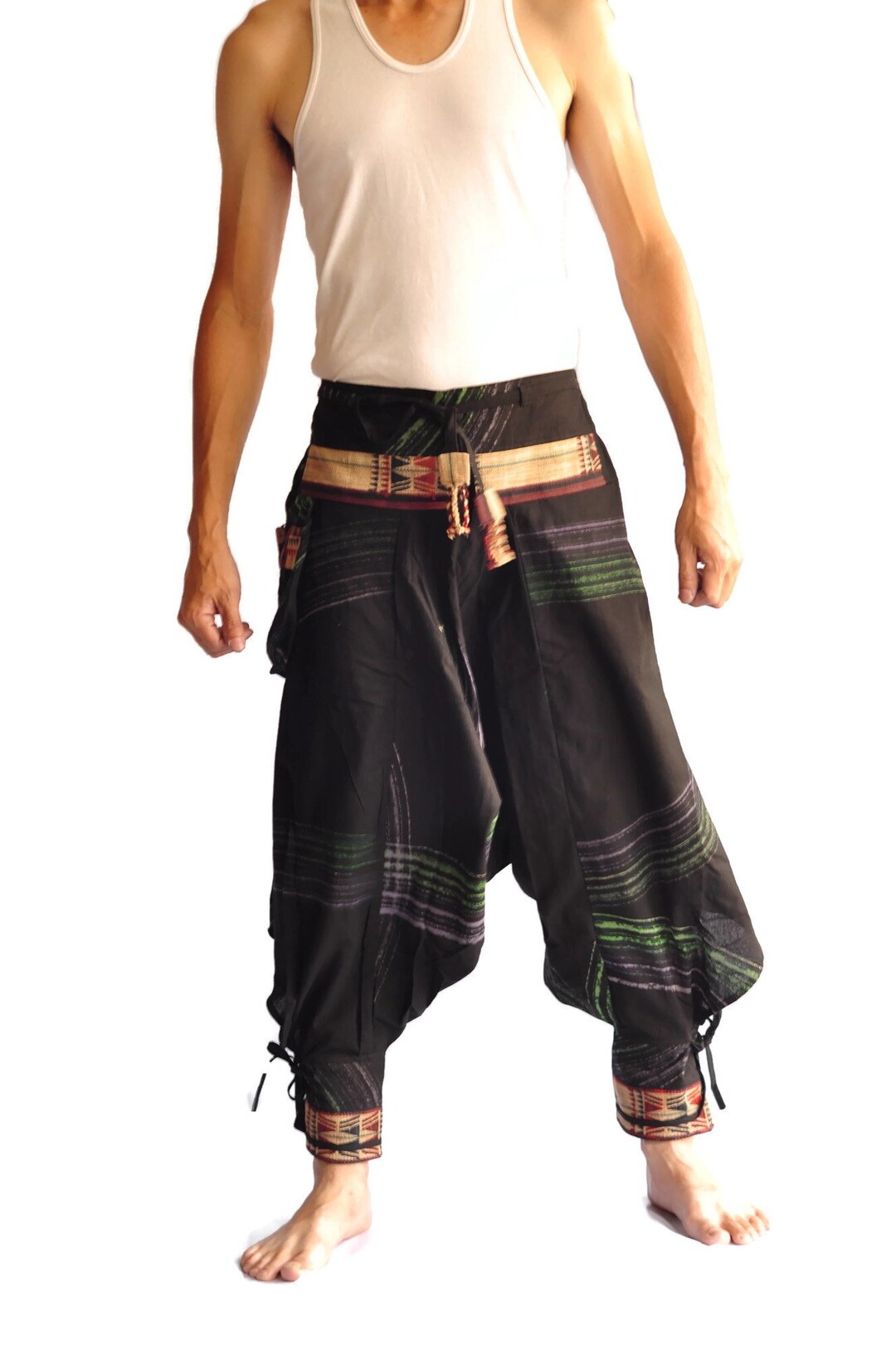 AHP Men's Japanese Style Pants One Size Black Painting Japanese Design ...