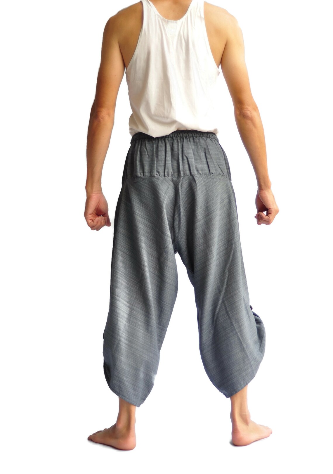 AHP Men's Japanese Style Pants One Size Grey Japanese Design Samurai ...