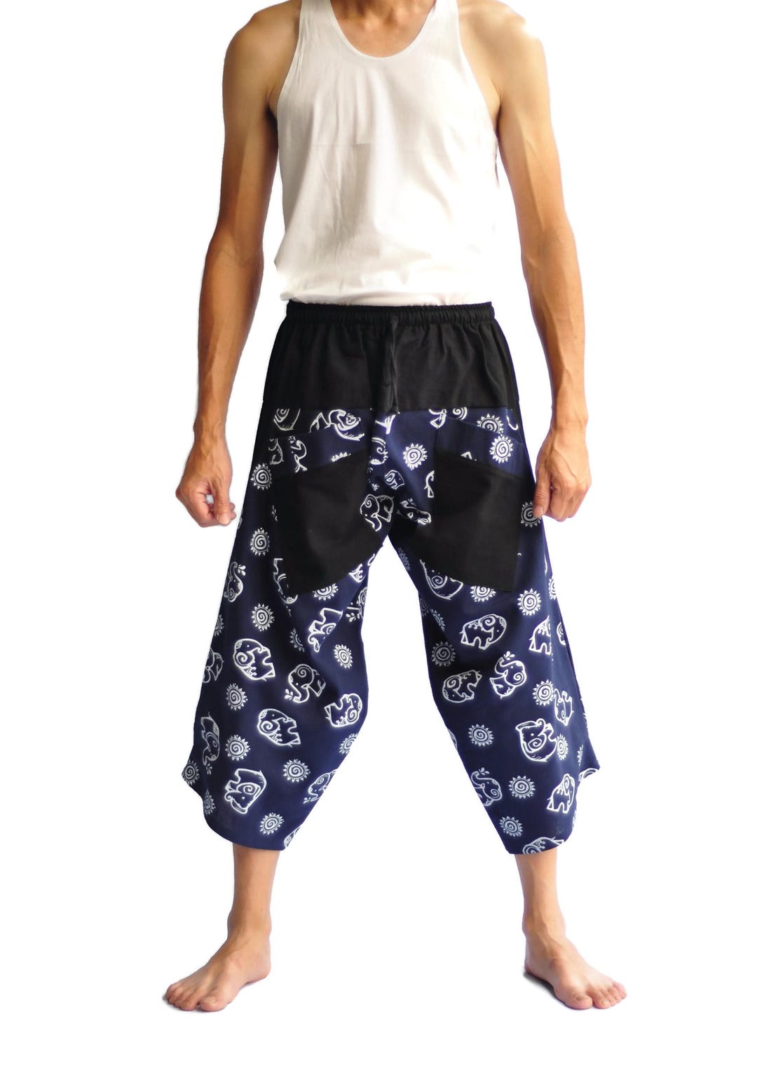 AHP Men's Japanese Style Pants One Size Blue Elephant Japanese Design ...