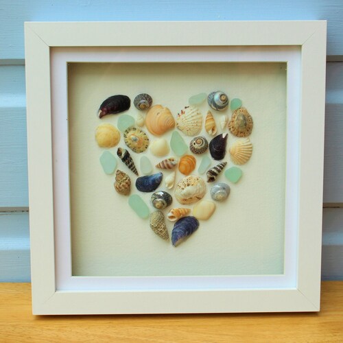 Sea Glass and Sea Shell Heart Art Framed in a White Wooden - Etsy Canada