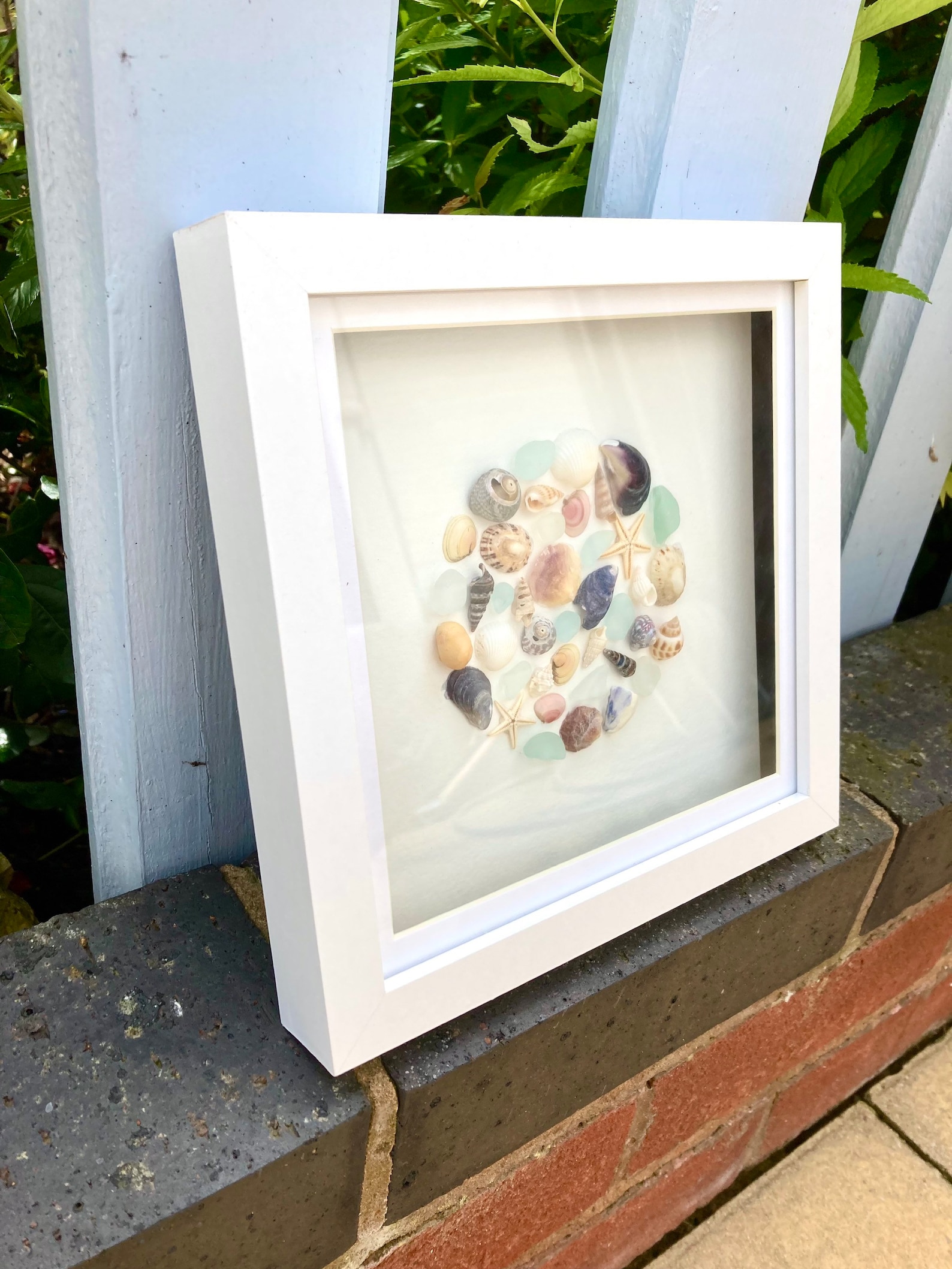 Sea Glass and Sea Shell Circle Art Framed in a White Wooden - Etsy