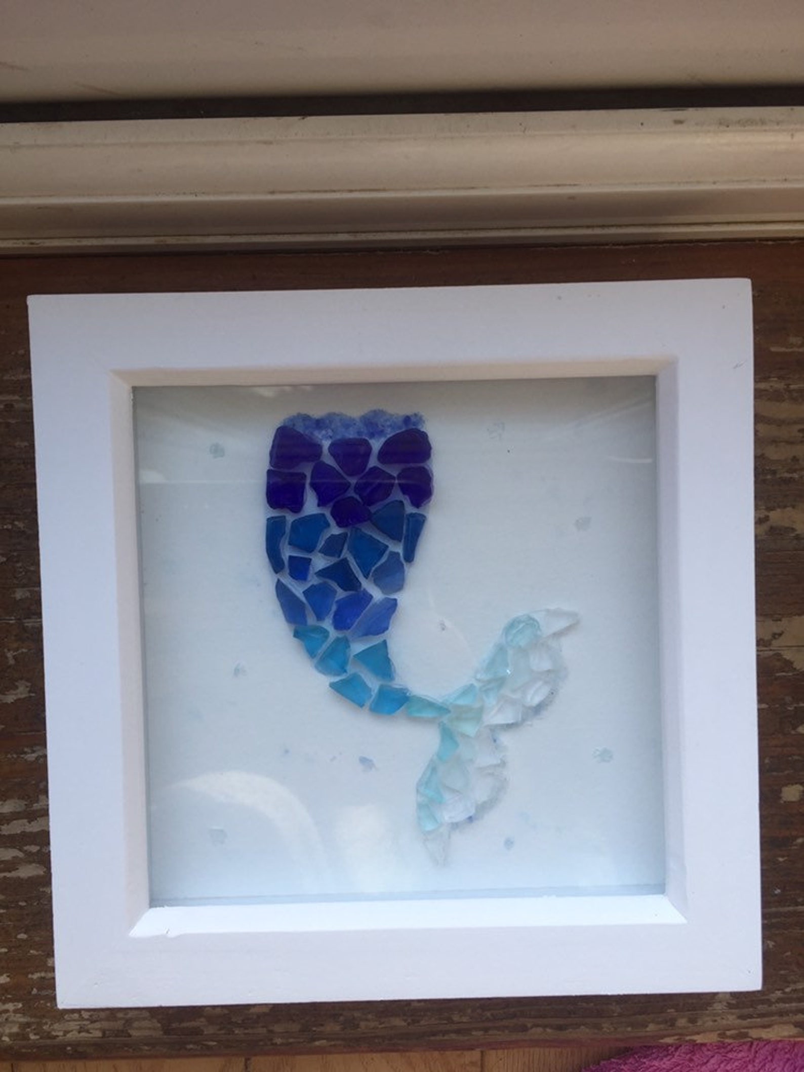 Sea Glass Mermaid Tail Art Framed in White Wooden Box Frame | Etsy