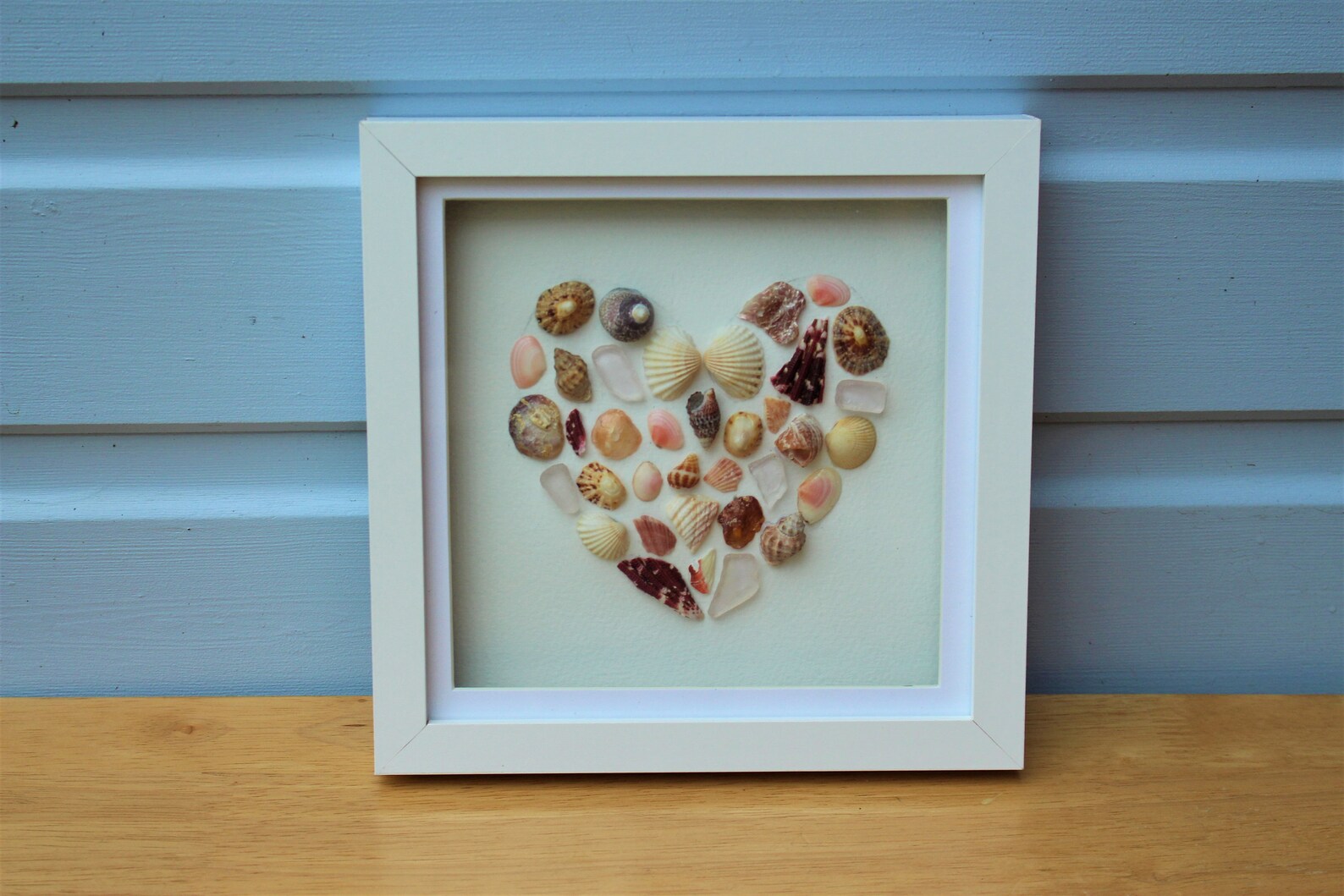 Sea Glass and Sea Shell Heart Art Framed in a White Wooden | Etsy Canada