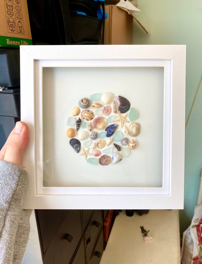 Sea Glass and Sea Shell Circle Art Framed in a White Wooden - Etsy