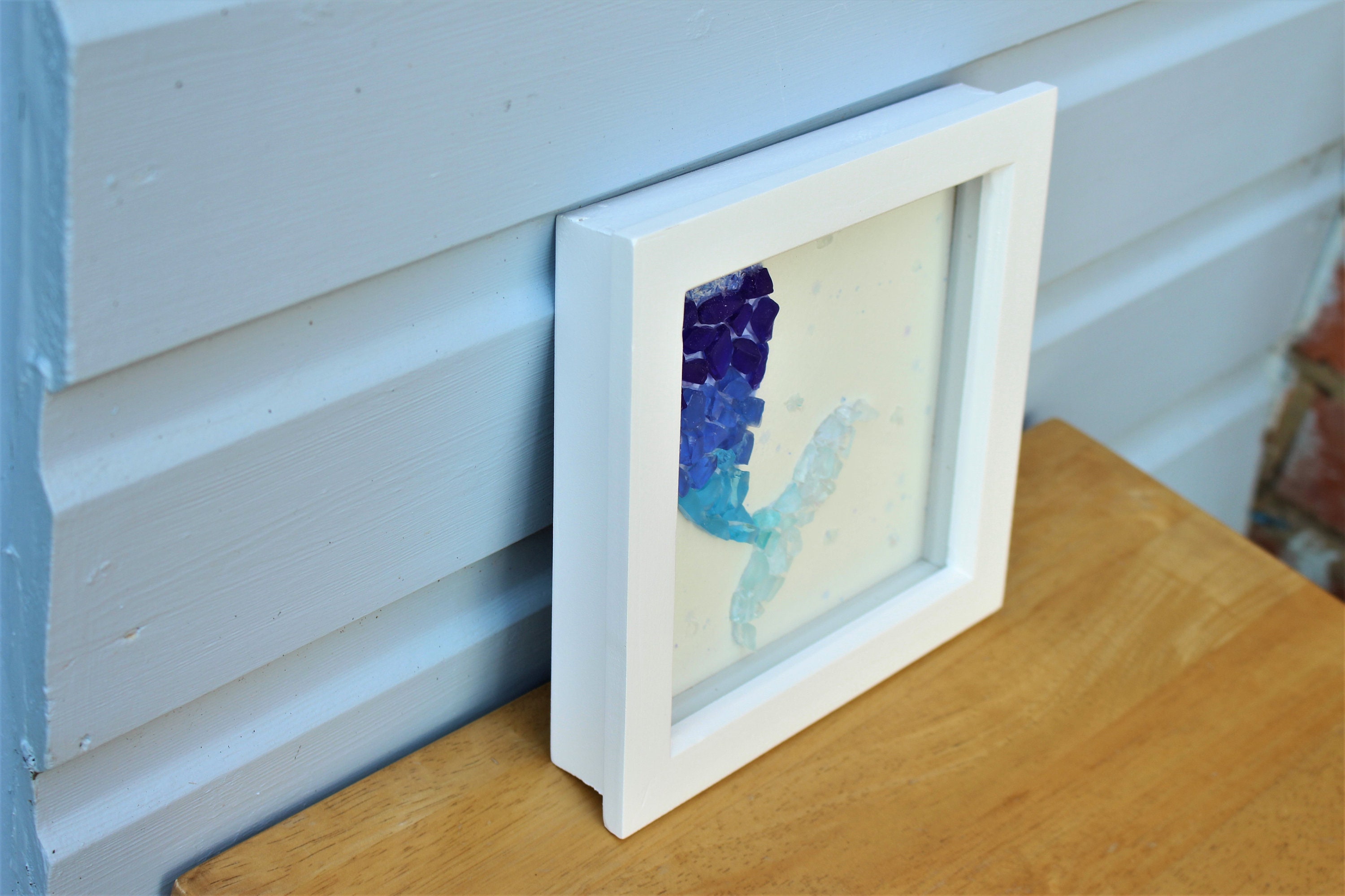 Sea Glass Mermaid Tail Art Framed in White Wooden Box Frame | Etsy