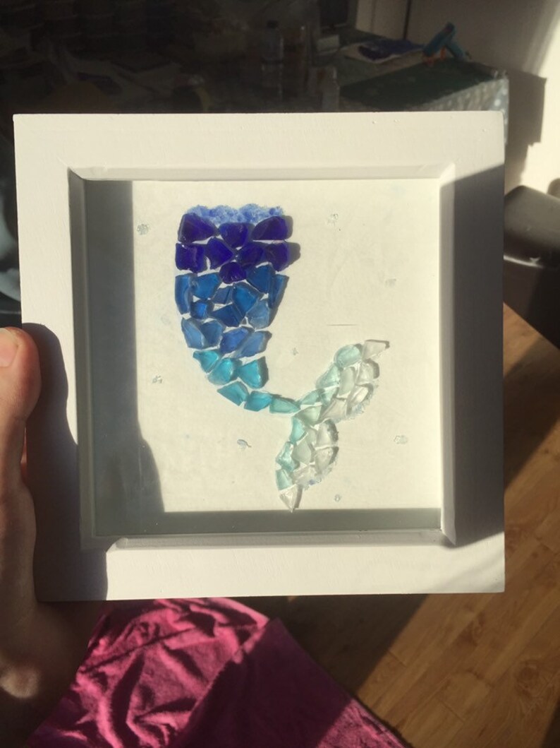 Sea Glass Mermaid Tail Art Framed in White Wooden Box Frame - Etsy