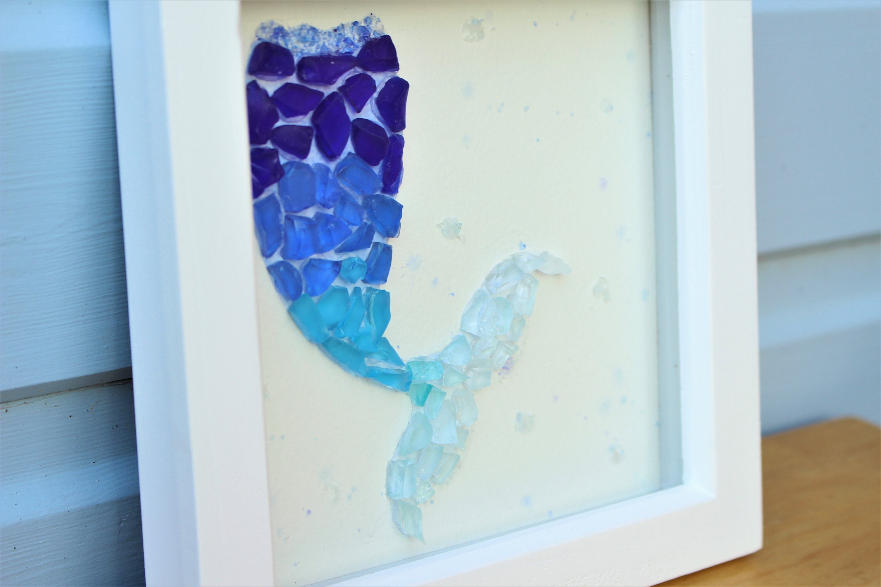 Sea Glass Mermaid Tail Art Framed in White Wooden Box Frame | Etsy