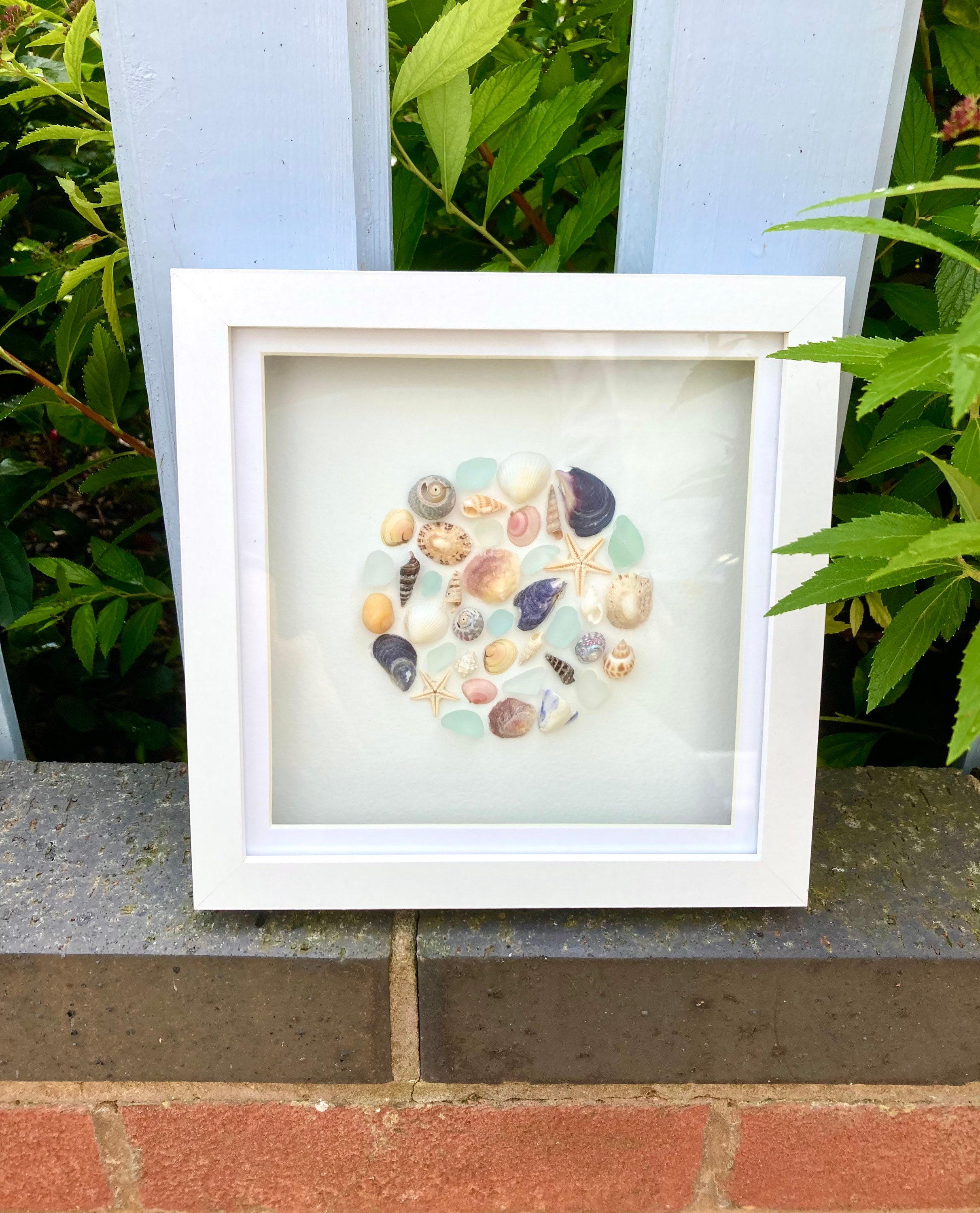 Sea Glass and Sea Shell Circle Art Framed in a White Wooden - Etsy