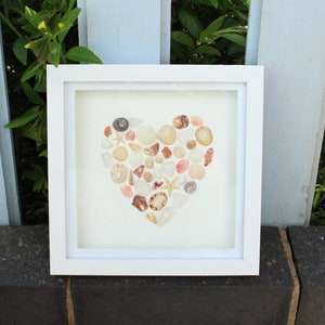 Sea Glass and Sea Shell Heart Art Pink: in White Wood Shadow Box Frame ...