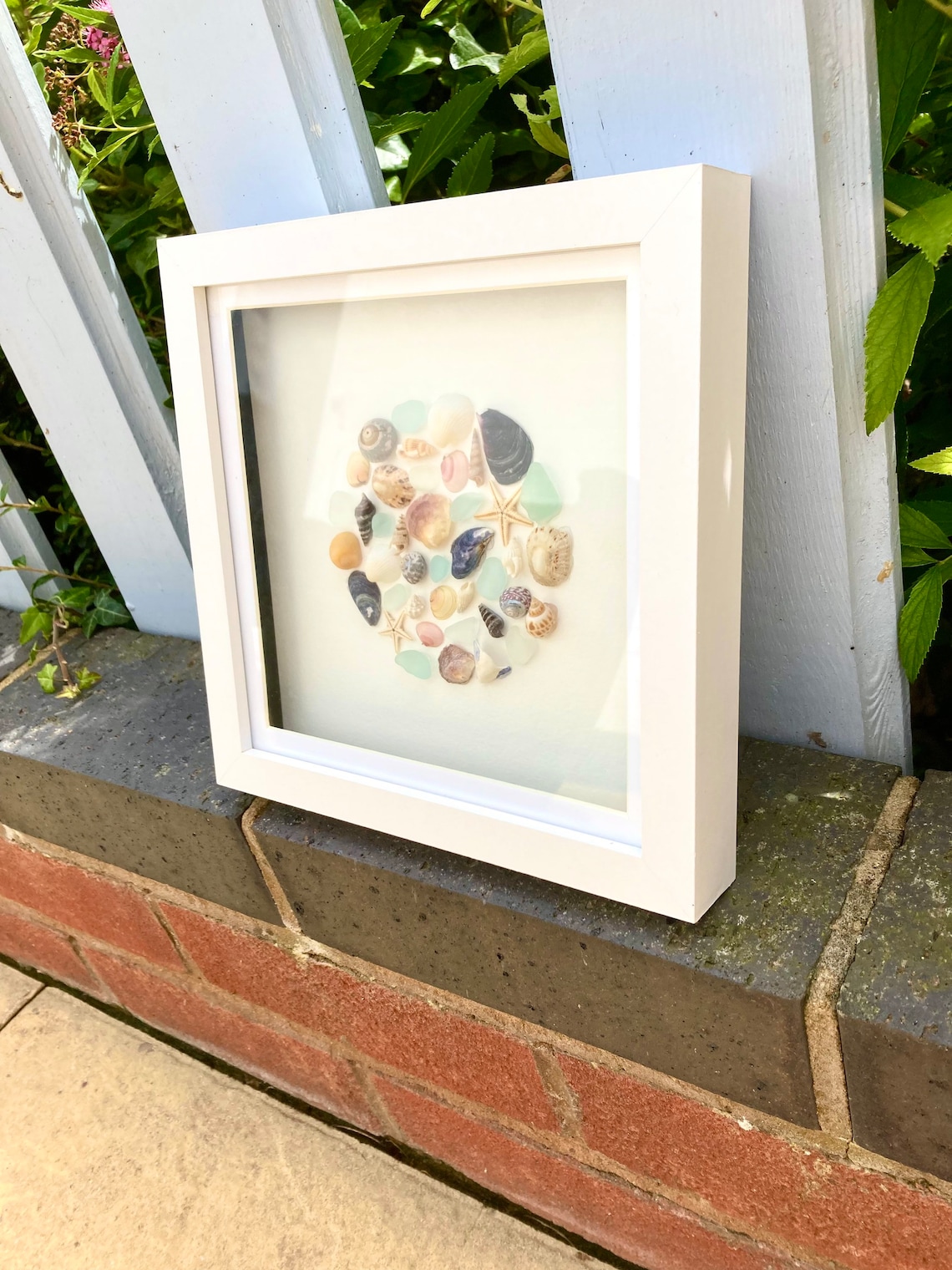 Sea Glass and Sea Shell Circle Art Framed in a White Wooden - Etsy