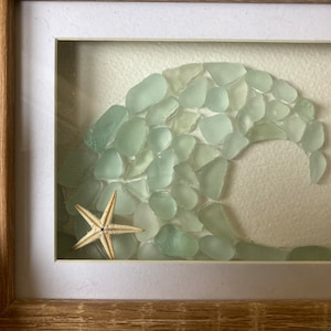 Cornish Sea Glass Ocean Wave Wall Art - Oak Framed Coastal Decor, Blue ...