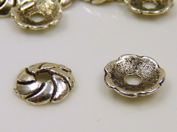30 Bead Caps Decorated Pearl Caps 9 Mm Silver | Etsy UK