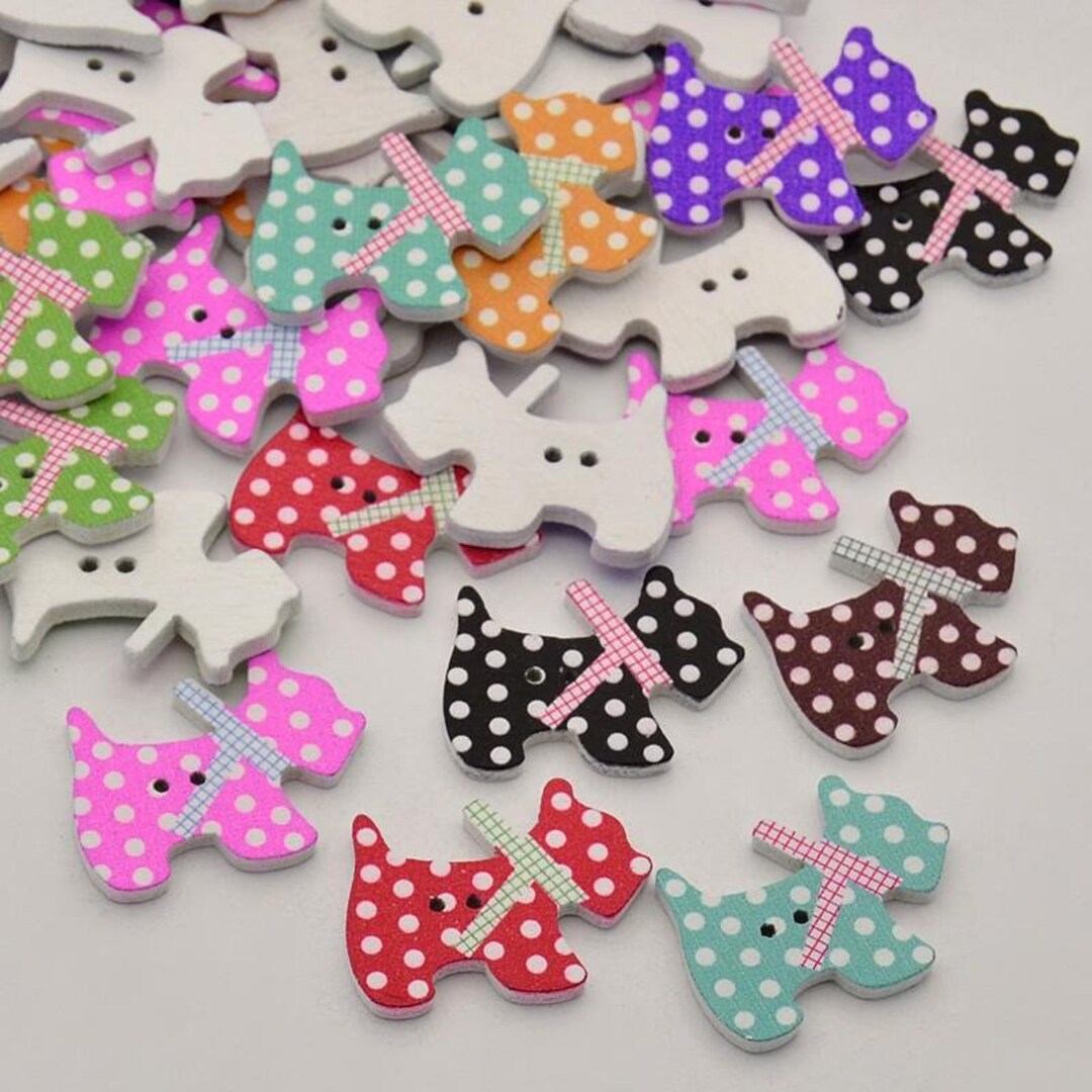 10 Wooden Buttons DOG 21 X 28 Mm - Dotted - Etsy