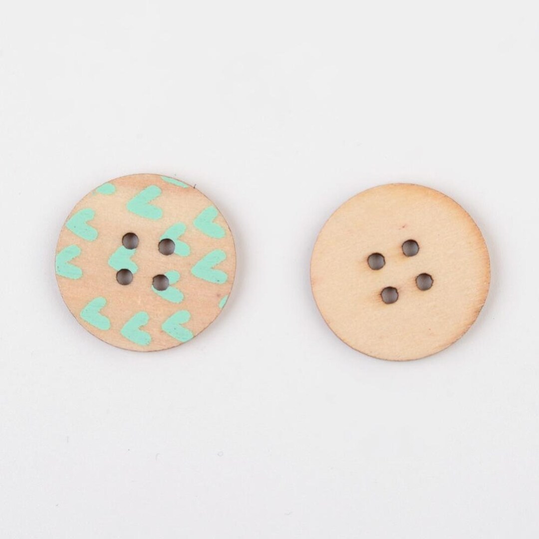 10 Wooden Buttons - 20 Mm - Hearts - Turquoise - Heart Buttons - Hearts ...