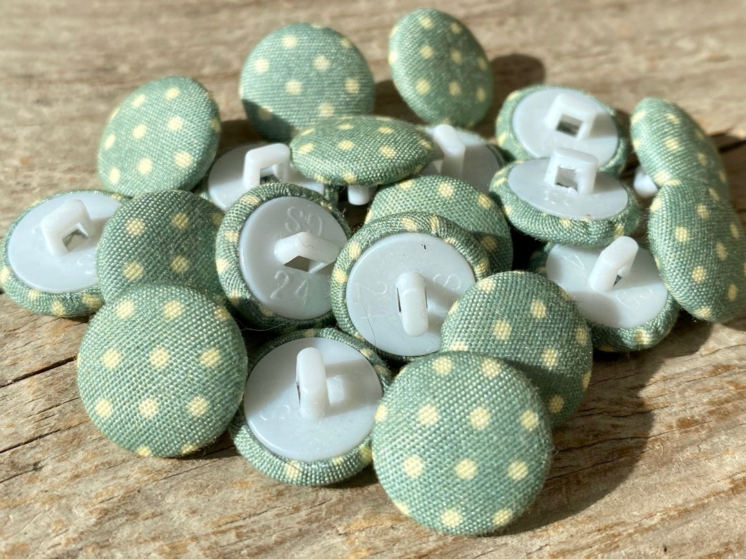 20 Fabric Shank Buttons - DOTS - 14 Mm - Sage Sage Green, Dots, Dots ...