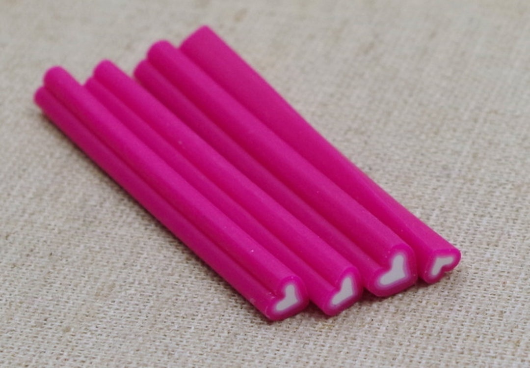 4 Polymer Clay Sticks HEART Pink Nail Art Pattern - Etsy UK