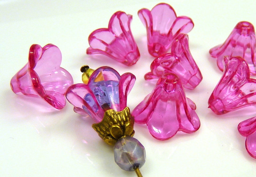 10 Acrylic Flowers - Pink Magenta Transparent 14 X 10 Mm - Etsy