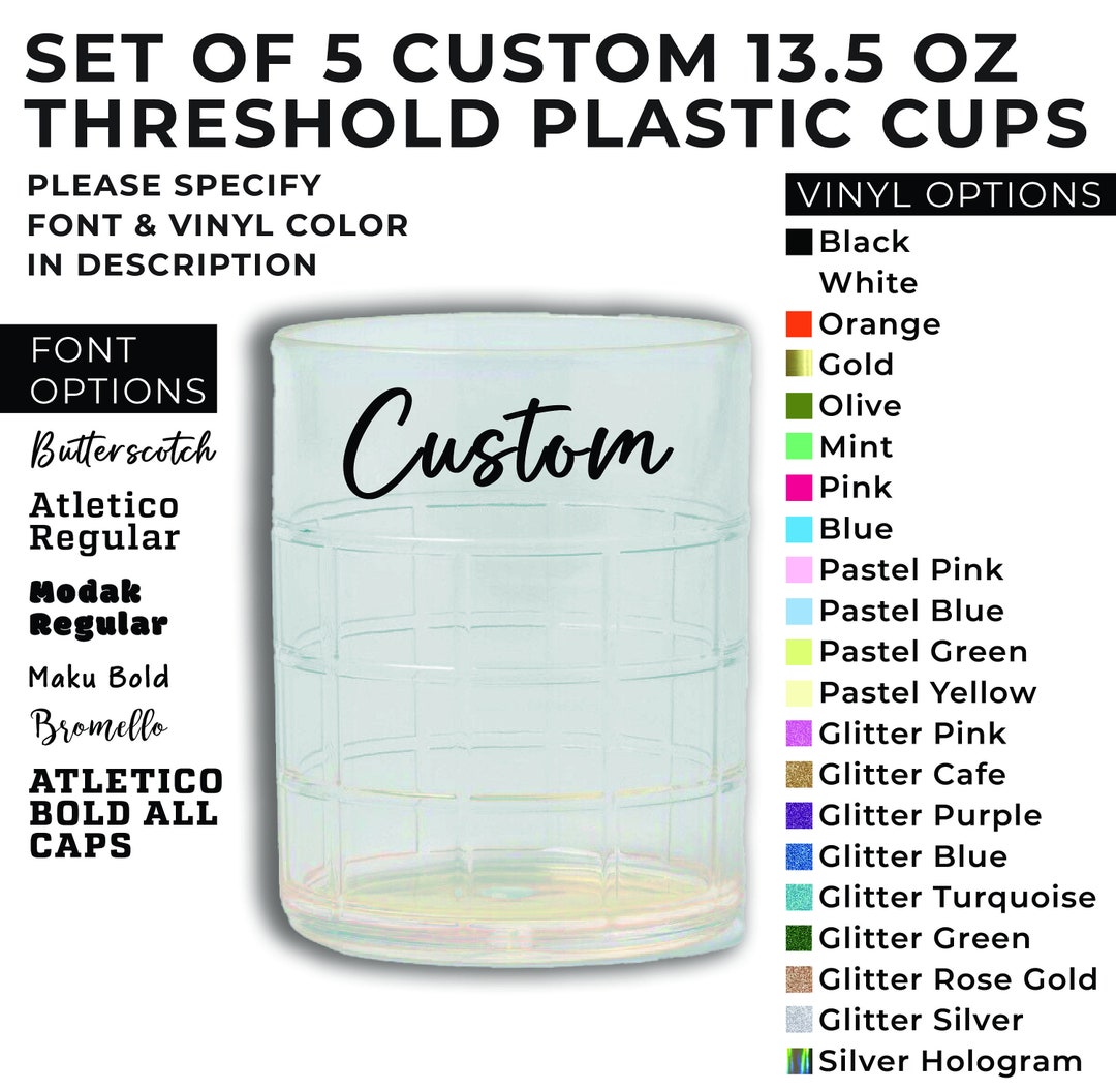 Set of 5 Custom 13.5 Oz Threshold Clear Plastic Cups - Etsy