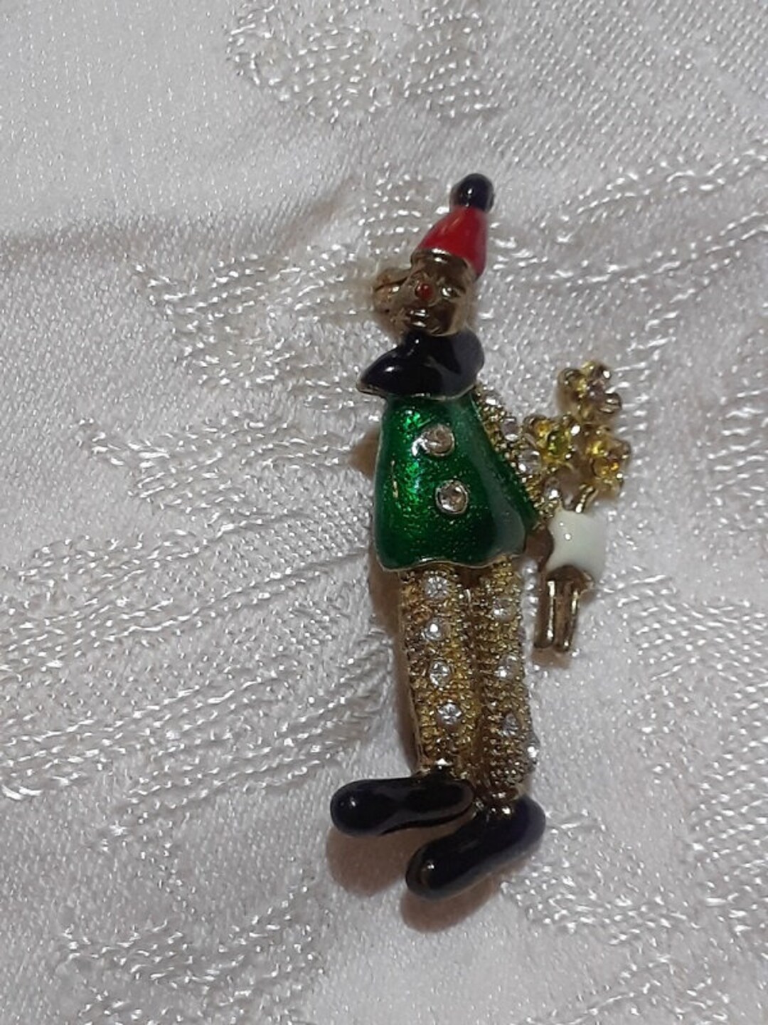 VINTAGE Costume RHINESTONE Hobo CLOWN Pin Brooch Enamel Flower Bouquet ...