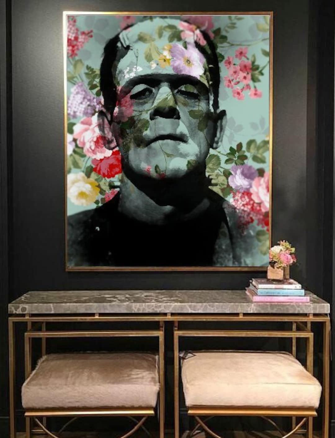 Frankenstein's Monster in Floral Wall Art, Canvas, Artwork, Art Print ...