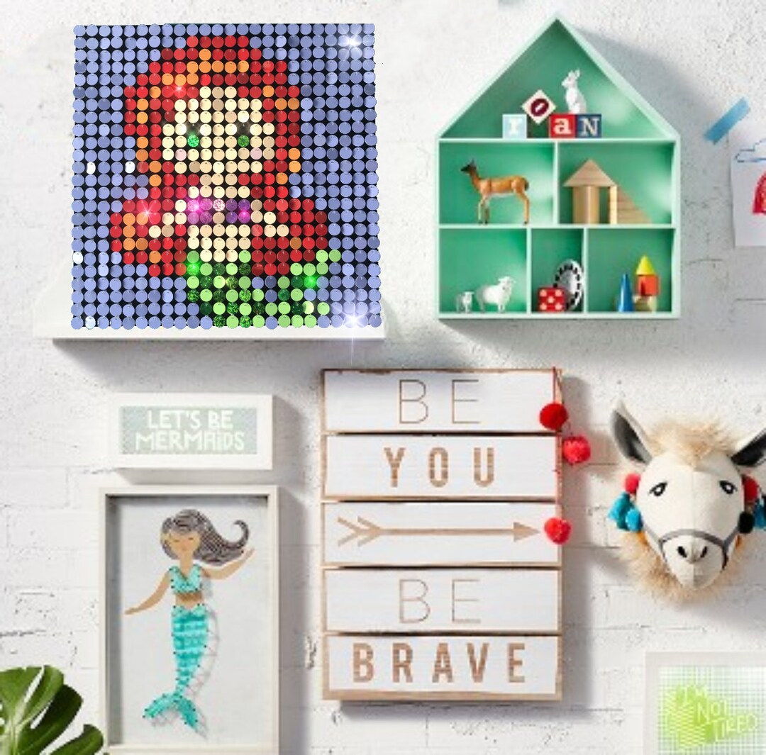 Little Mermaid Sequin Pixel Art Craft Kit - Do-it-yourself Wall Art - Etsy