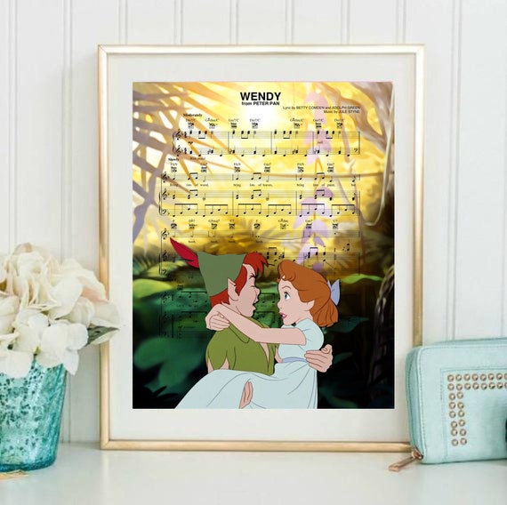 Peter Pan Wendy Sheet Music Wall Art Canvas Artwork Art - Etsy