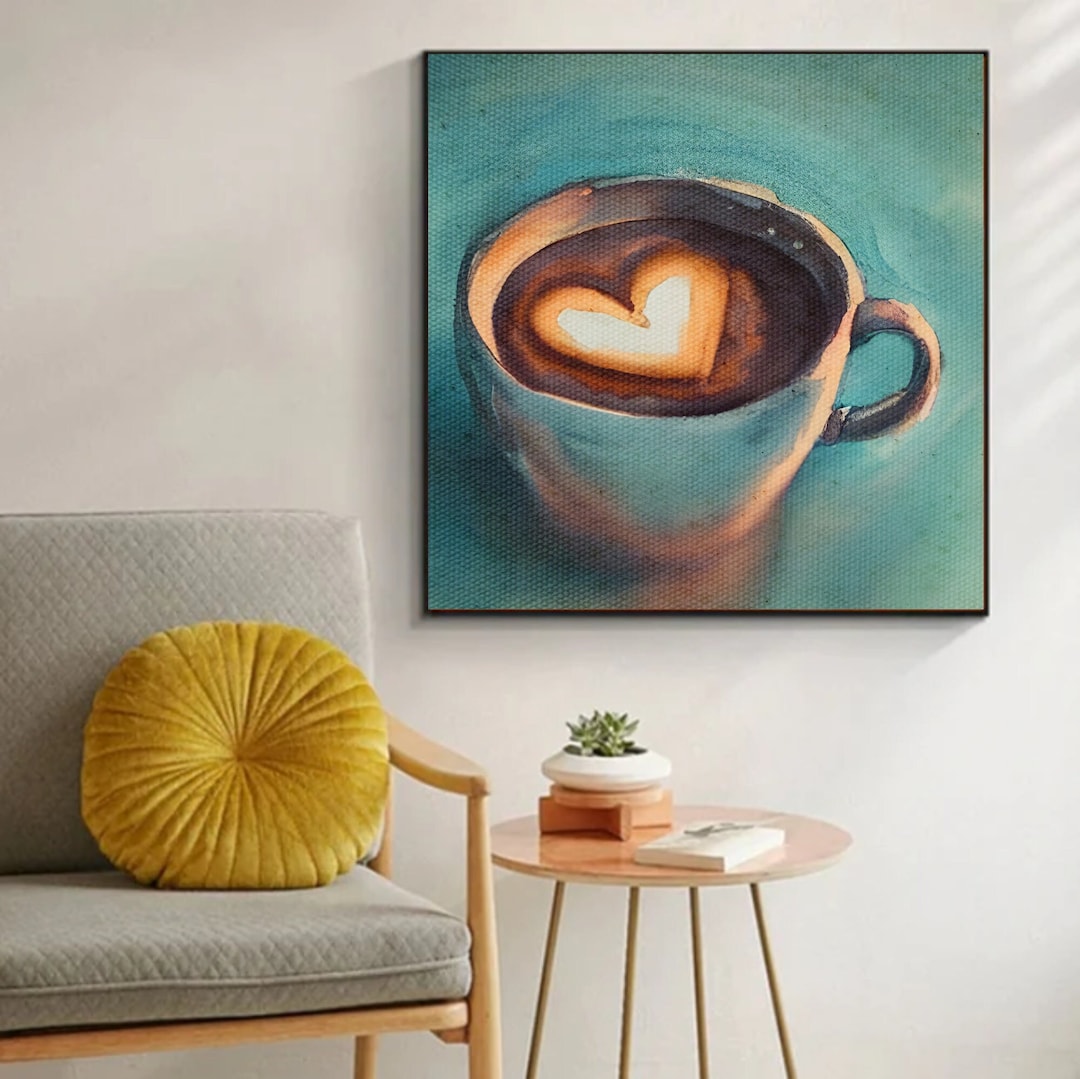 Coffee Cup W/ Frothy Heart Fine Art Print Drawing, Painting, Wall Art ...