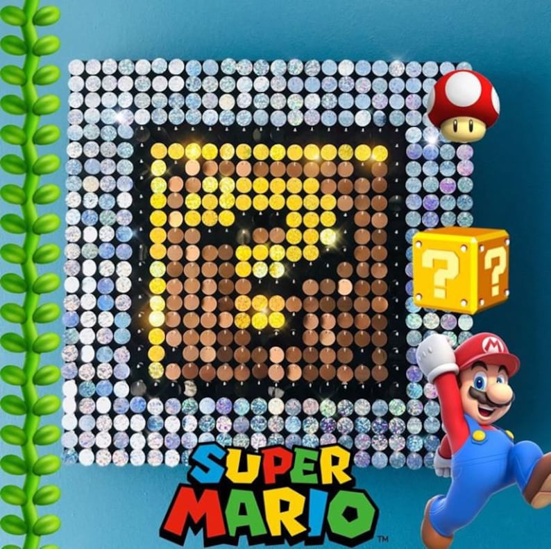 Super Mario Mystery Block Sequin Pixel Art Kit - Etsy