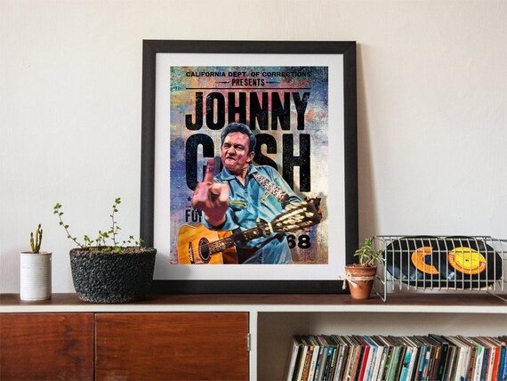 Johnny Cash Middle Finger Poster Framed