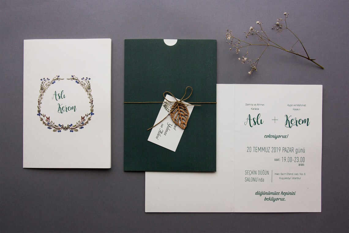 Wedding Invitation. Elegant Green Envelope With Tag. Stylish | Etsy